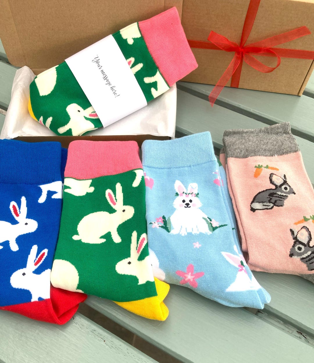 Bunny Socks in a Gift Box - Bright Socks With Rabbit Design - One Size ...