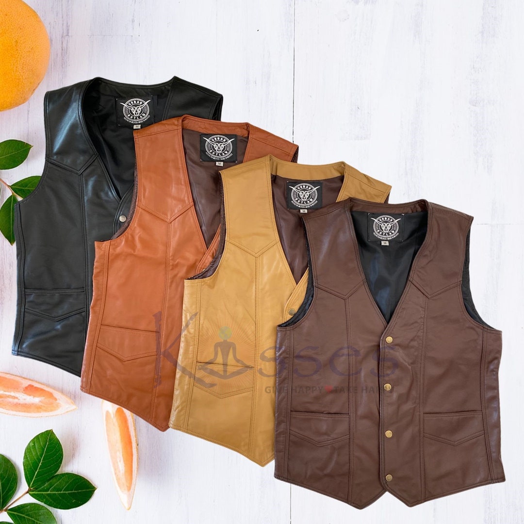 Urban Outlaw Unisex Vest Genuine100% Soft Leather Motorcycle Cowboy ...