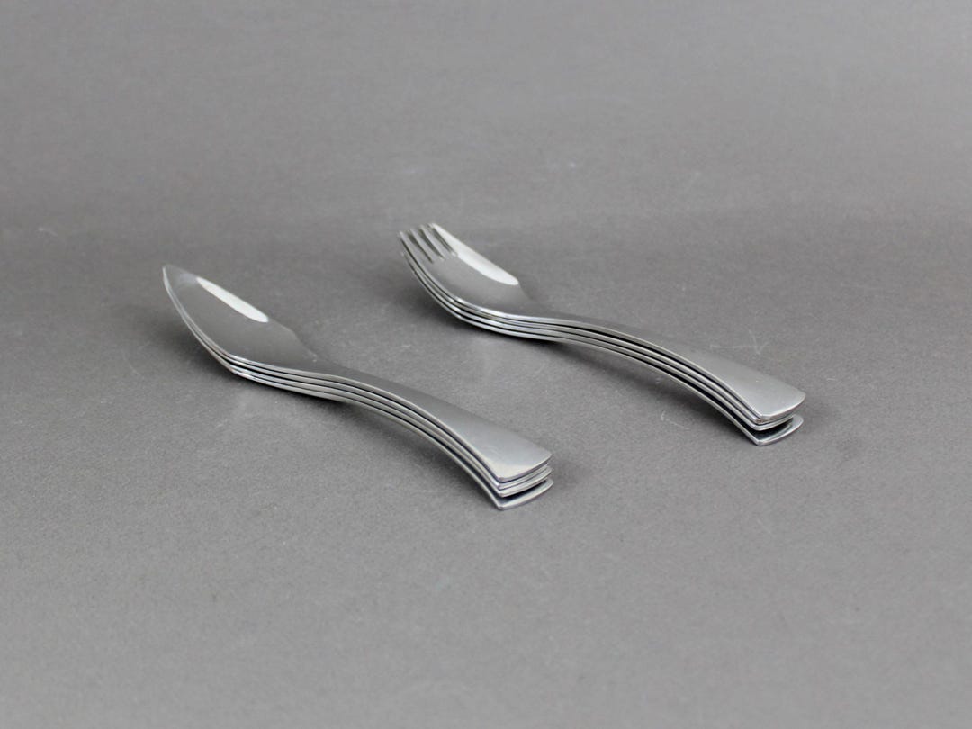 Vintage 1960s LUNDTOFTE Denmark Fish Cutlery Set, Stainless Steel LARGO ...