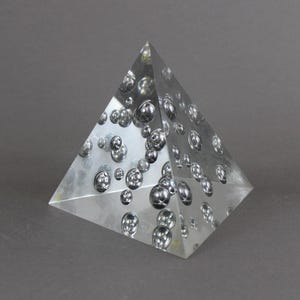 Vintage 1970s Resin Inclusion Sculpture, Large Tetrahedron Paperweight ...