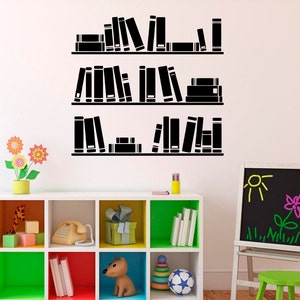 Bookshelf Wall Decal Books Vinyl Sticker Library Classroom Home ...