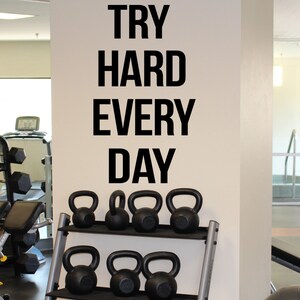 Try Hard Every Day Self Motivation Quote Vinyl Decal Gym Fitness Center ...