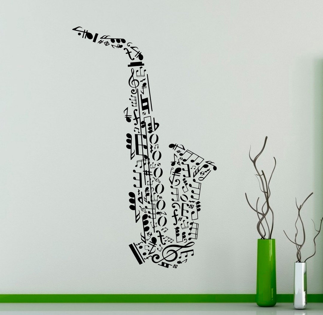 Saxophone Vinyl Wall Decal Music Notes Sticker for Wall Music Art Decor ...