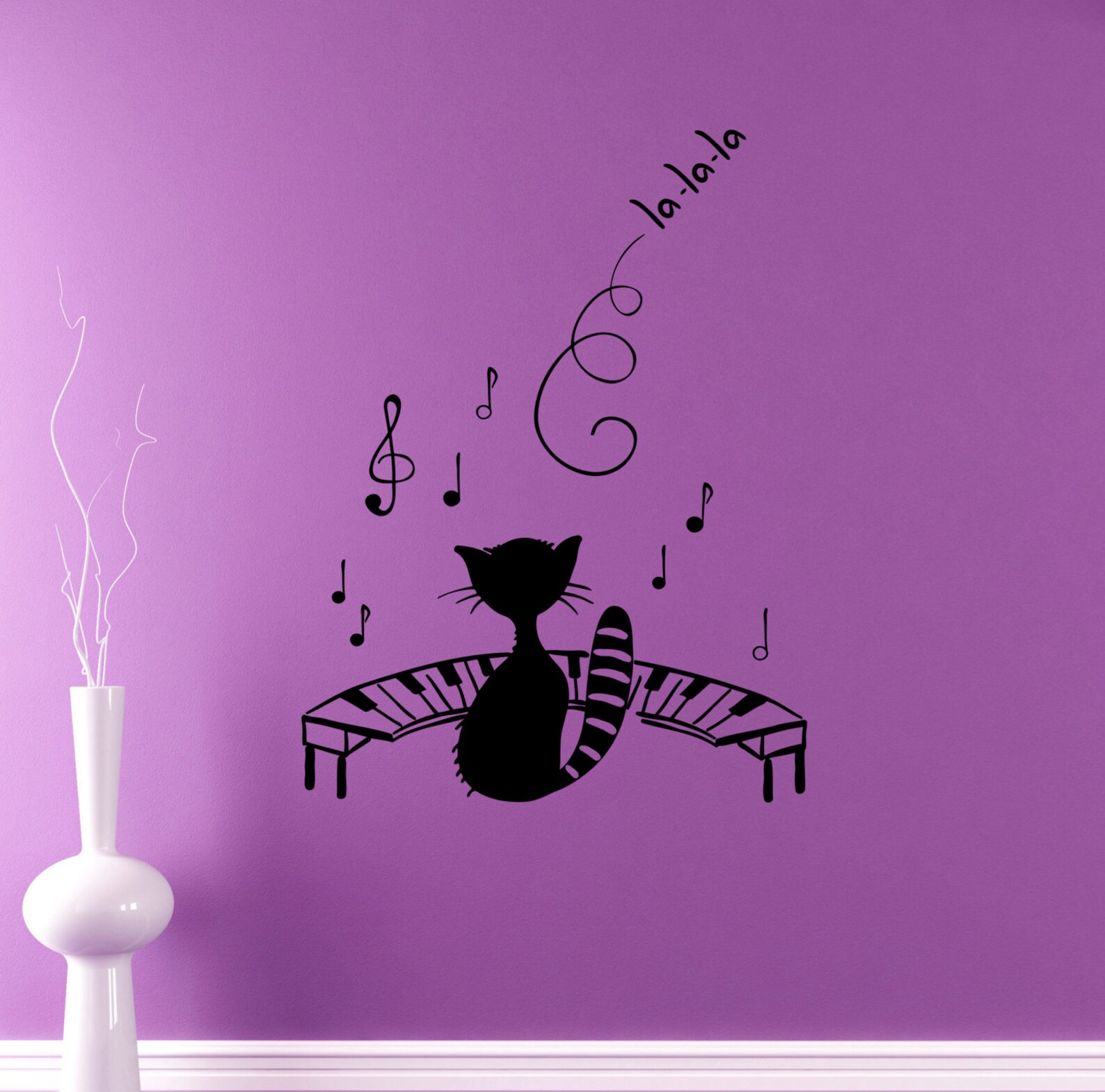 Musical Cat Wall Vinyl Decal Piano Notes Wall Sticker Music - Etsy