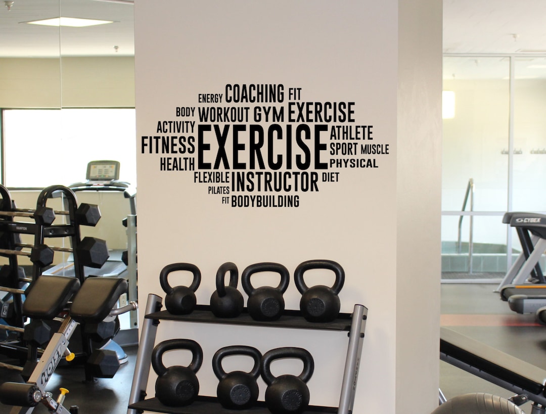 Gym Motivation Word Cloud Wall Decal Exercise Vinyl Sticker Sport Gym ...