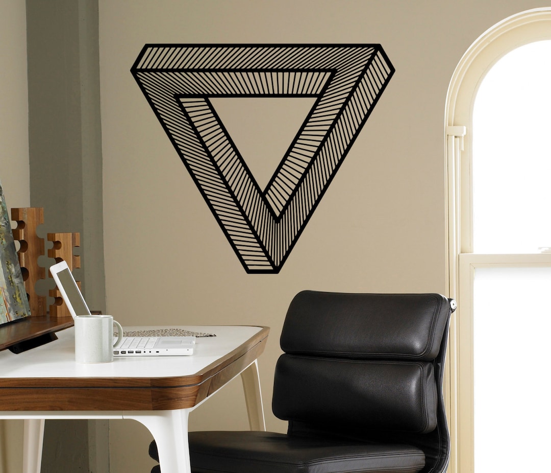 Optical Illusion Wall Vinyl Decal Impossible Triangle Sticker Abstract ...