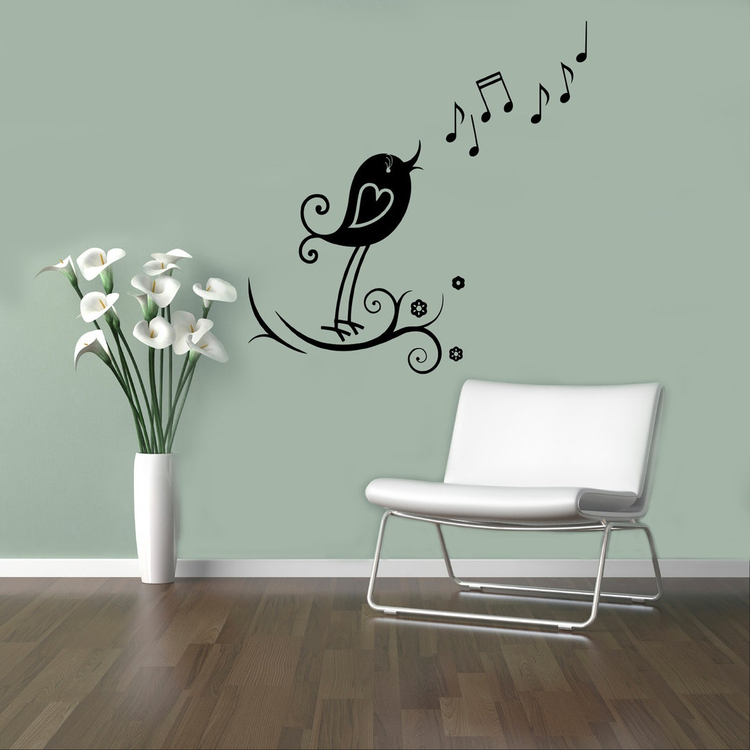 Musical Notes Wall Vinyl Decal Singing Bird Wall Sticker Music Home ...