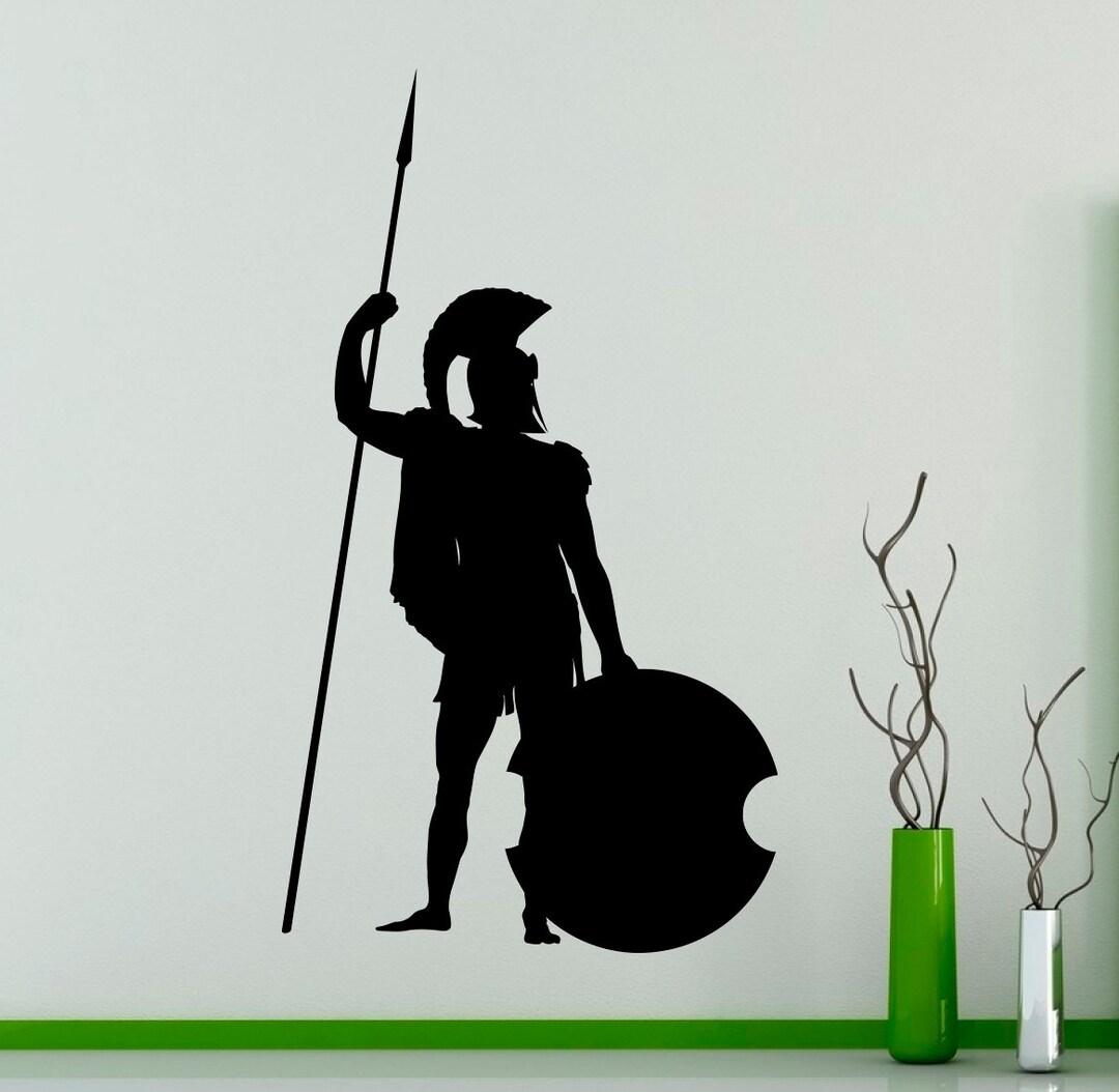 Warrior Wall Decal Vinyl Sticker Spartan With Shield and Spear - Etsy