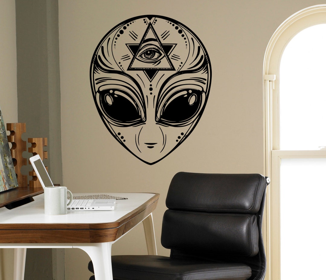 Alien Face Wall Decal Ufo Sci-fi Vinyl Sticker Masonic Wall Art Decor ...