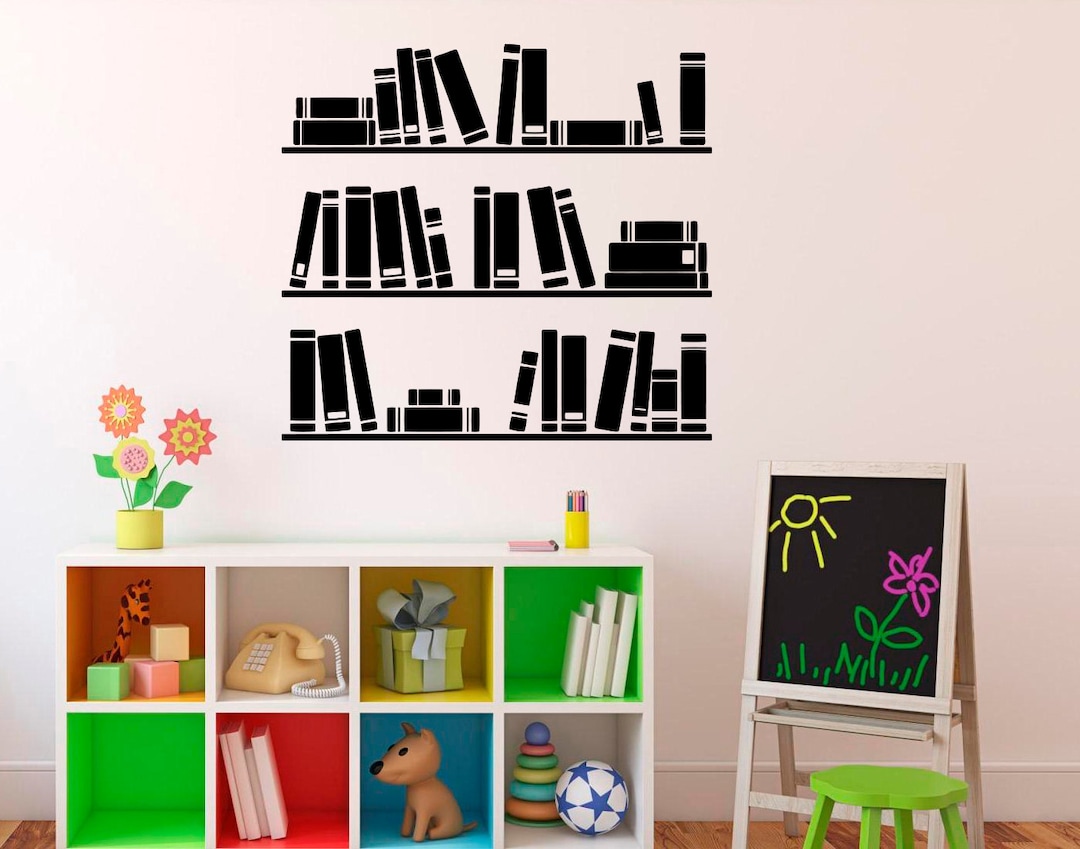 Bookshelf Wall Decal Books Vinyl Sticker Library Classroom Home ...