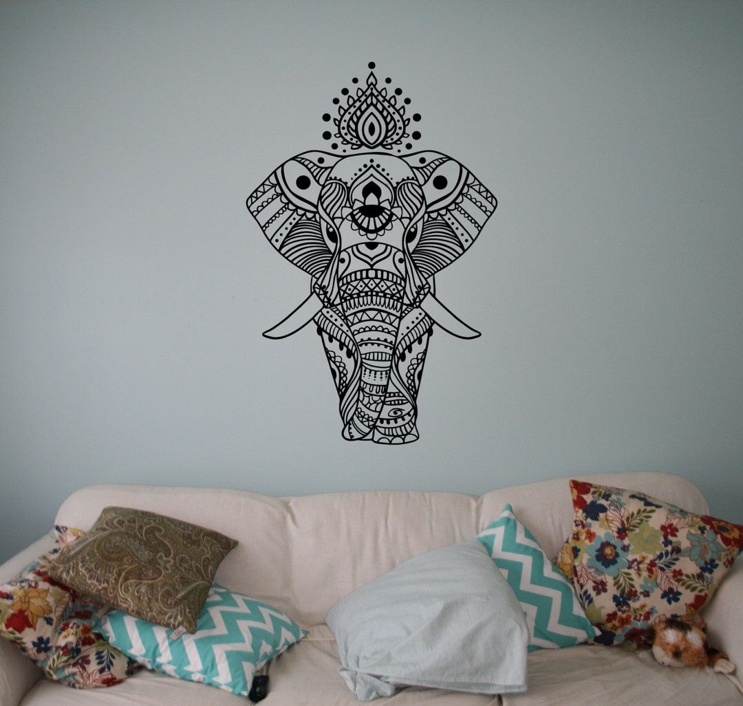 Indian Elephant Vinyl Decal Elephant Patterns Wall Sticker Asian Home ...