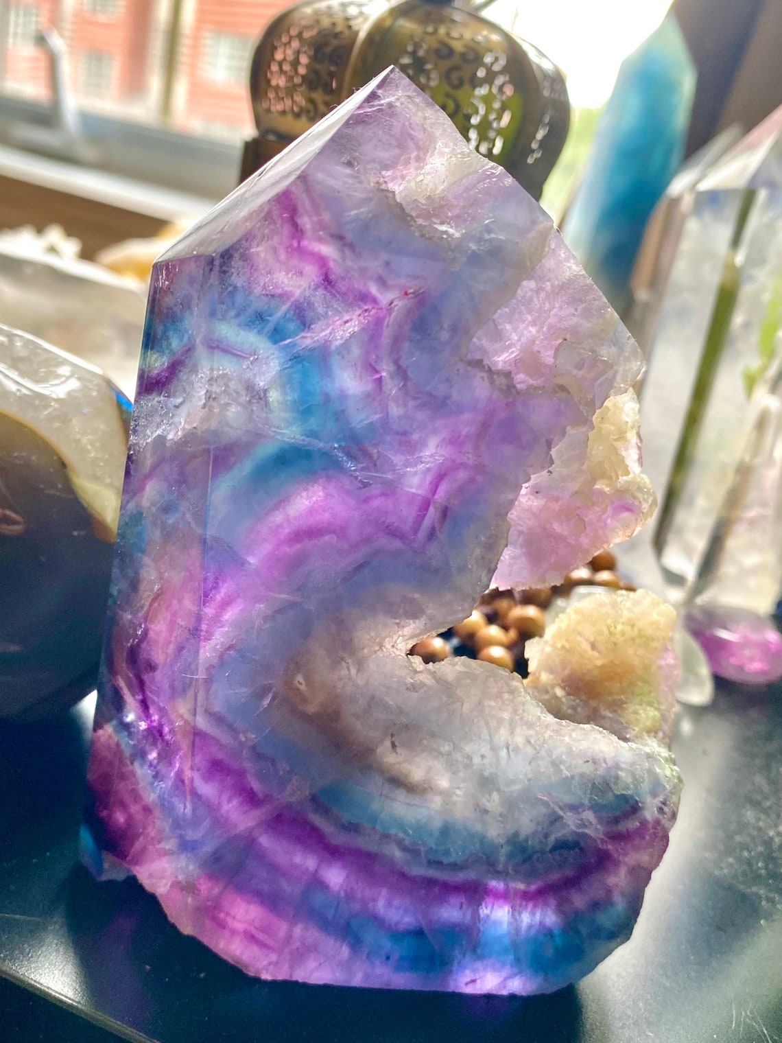 Fluorite Flat Geode Point Tower With Natural Edges - Etsy