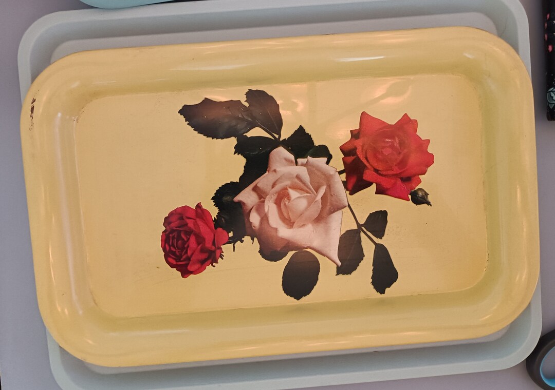 Vintage Yellow Metal Floral Tray - Etsy