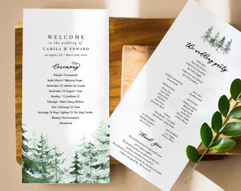 Pine Wedding Program Template, Mountain Wedding Program, Rustic Wedding Program, Lake Printable ...