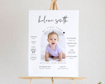 18x24 Minimalist First Birthday Milestone Template, Milestone Board ...