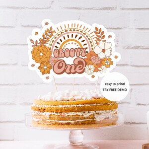 Groovy One Cake Topper Printable, Boho Rainbow 1st Birthday Cake Topper ...