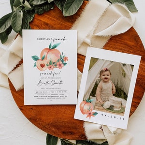 Editable Peach Birthday Invitation, Sweet as a Peach, Peach 1st ...