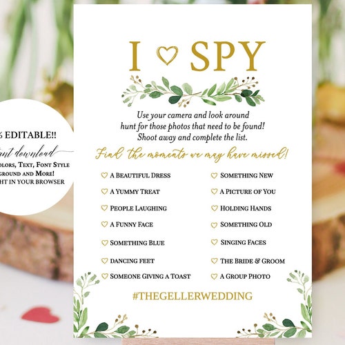 I Spy Wedding Game Printable Photo Reception Table Print - Etsy