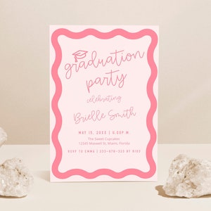 Graduation Invitation 2024, Graduation Invites Light Pink, Groovy ...