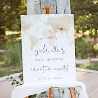 Travel Theme Baby Shower Welcome Sign: Customizable World Map (digital ...