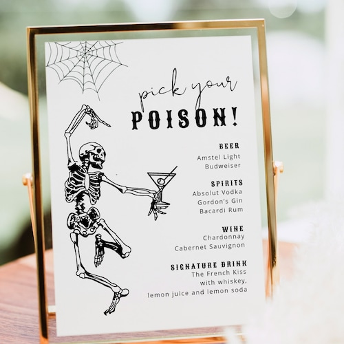 Pick Your Poison Sign Halloween Bar Menu Template Spooky - Etsy