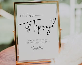 Wedding Bartender Tips Sign, Modern Wedding Bar Sign, Feeling Tipsy ...