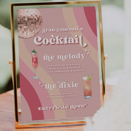 Modern Retro Wedding Bar Sign Groovy Disco 70s Bar Menu Sign | Etsy