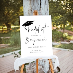 He Did It Graduation Welcome Sign, He Did It Sign, Modern Graduation ...