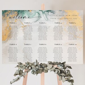 Emerald Watercolor Seating Chart Template, Printable Hunter Green ...