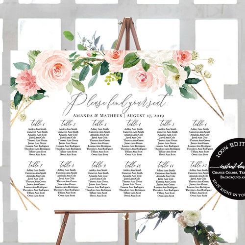 Floral Seating Chart Template Wedding Seating Plan Template - Etsy