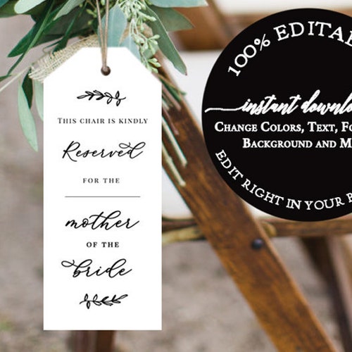 Wedding Ceremony Seating Tag Wedding Ceremony Reserved Seat | Etsy