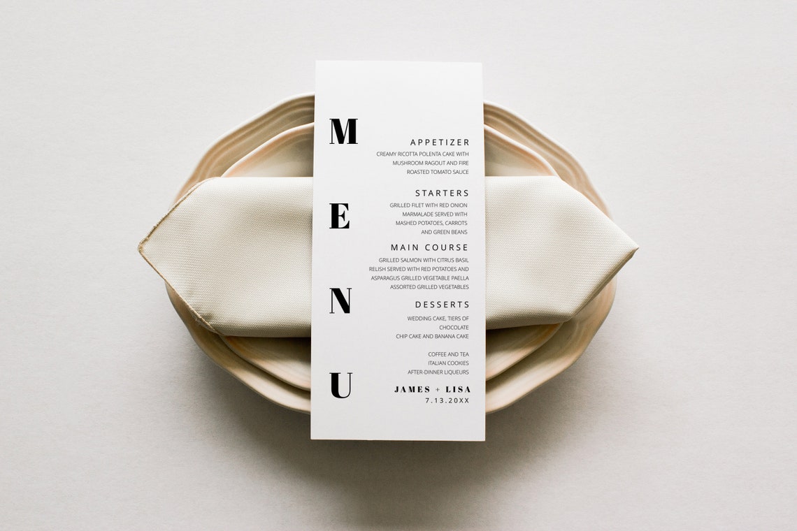Wedding Menu Template Modern Menu Cards Template Minimal - Etsy