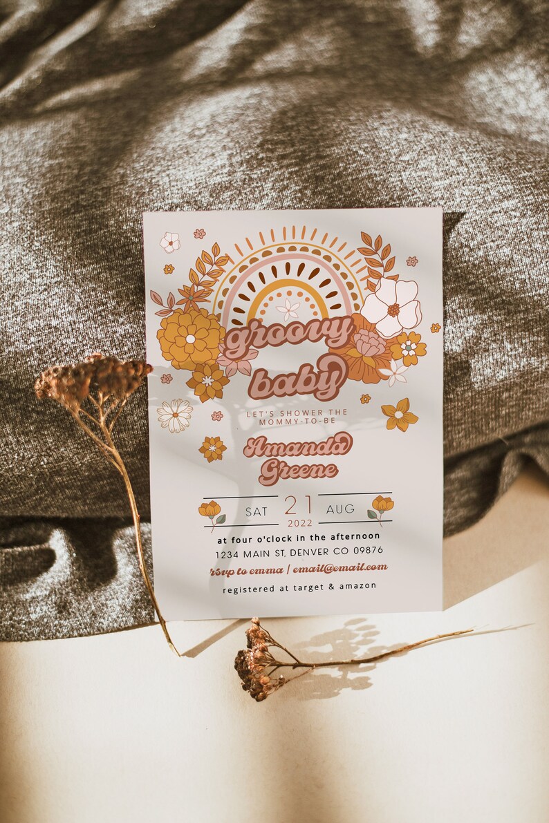 Groovy Baby Shower Invitation Suite, Groovy Baby Shower Bundle, Hippie ...
