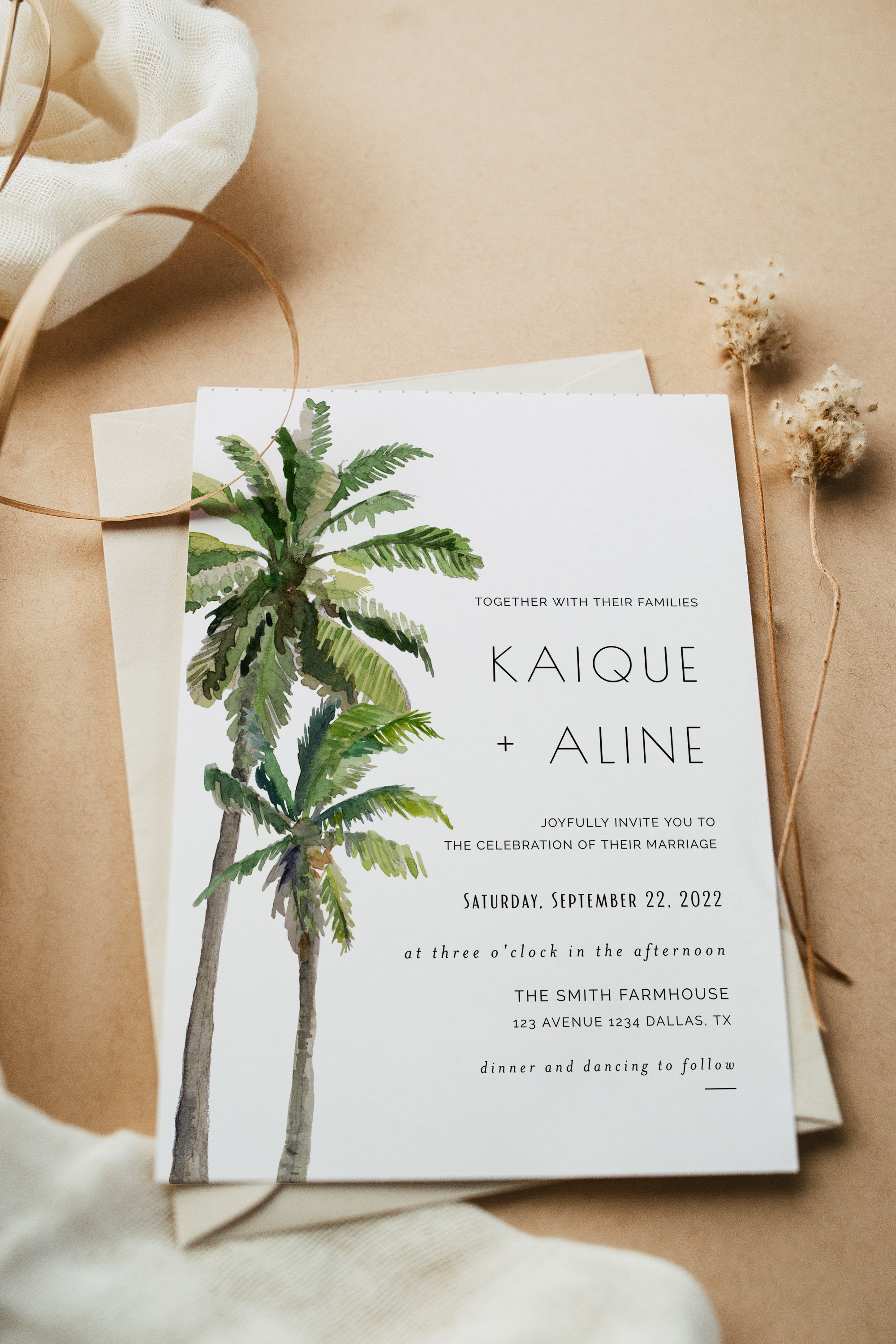 CLAIRO Palm Tree Wedding Invitation Tropical Wedding | Etsy