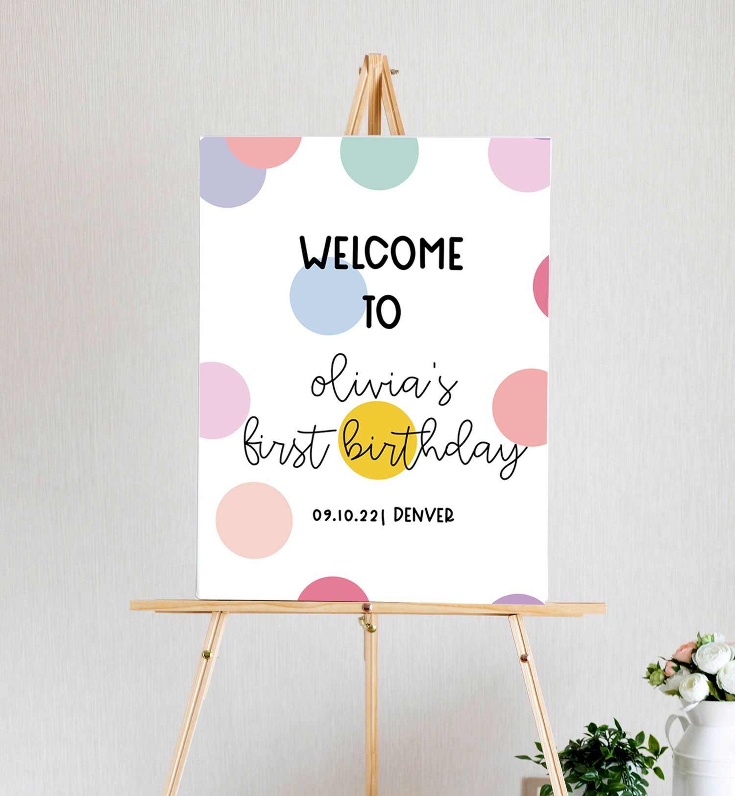 Rainbow Polka Dots Welcome Sign Poster Template, Rainbow Birthday ...
