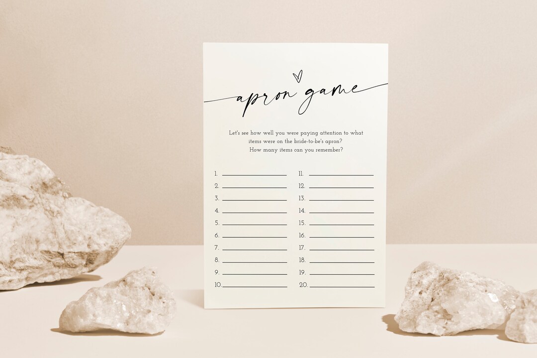 Minimalist Bridal Shower Games, Apron Game, Memory Game, Guess Items on ...