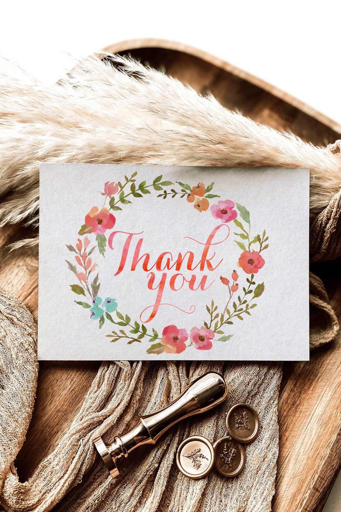 Floral Thank You Card Printable, Thank You Card, Rustic Thank You Card ...