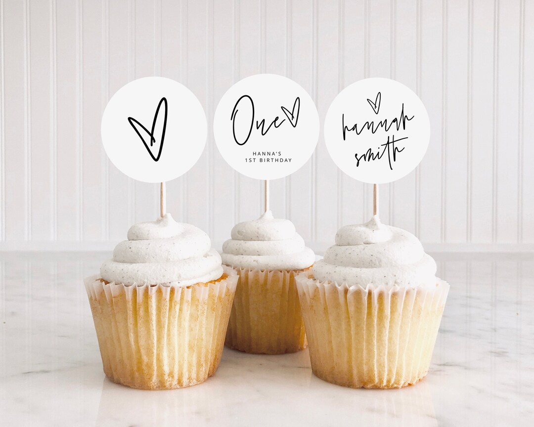 ELLIA | 1st Birthday Cupcake Topper Template, Cupcake Flags Printable ...