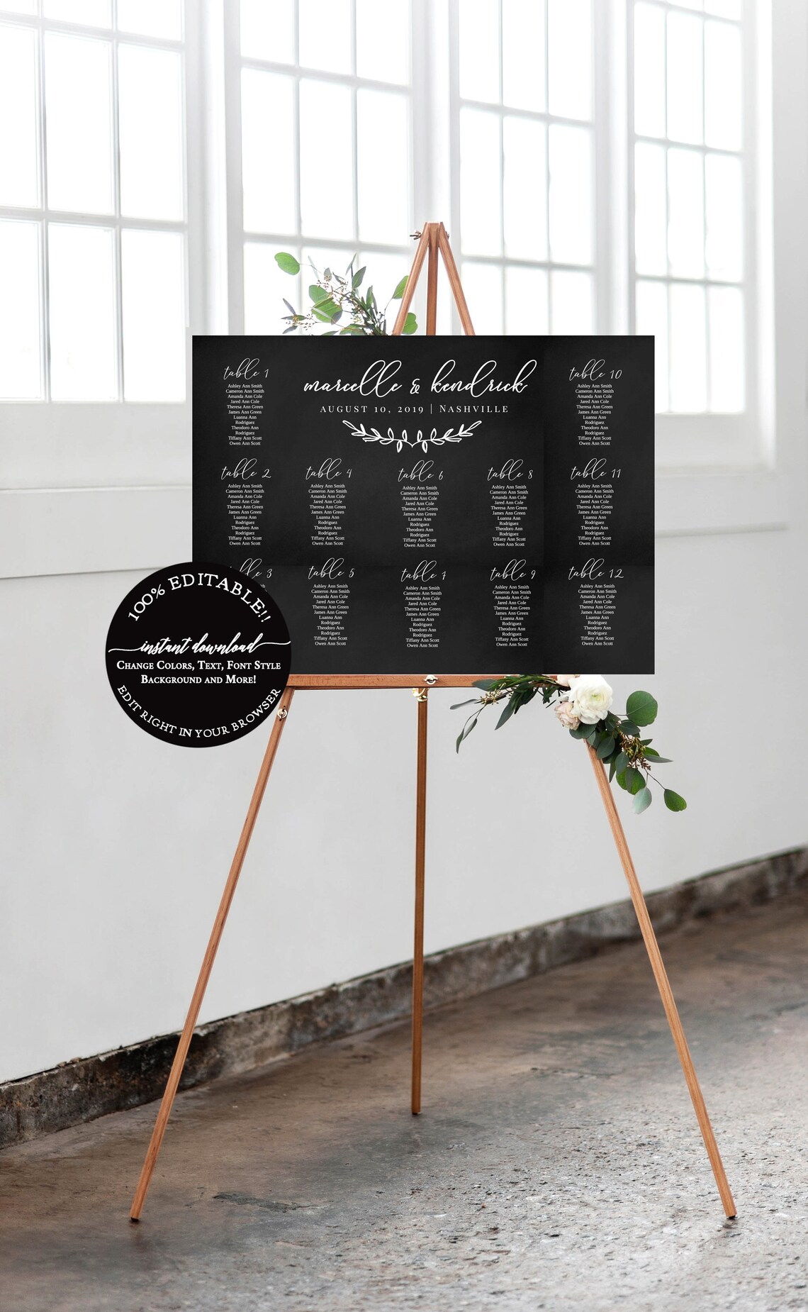 Black Seating Chart Template Wedding Seating Chart Template | Etsy