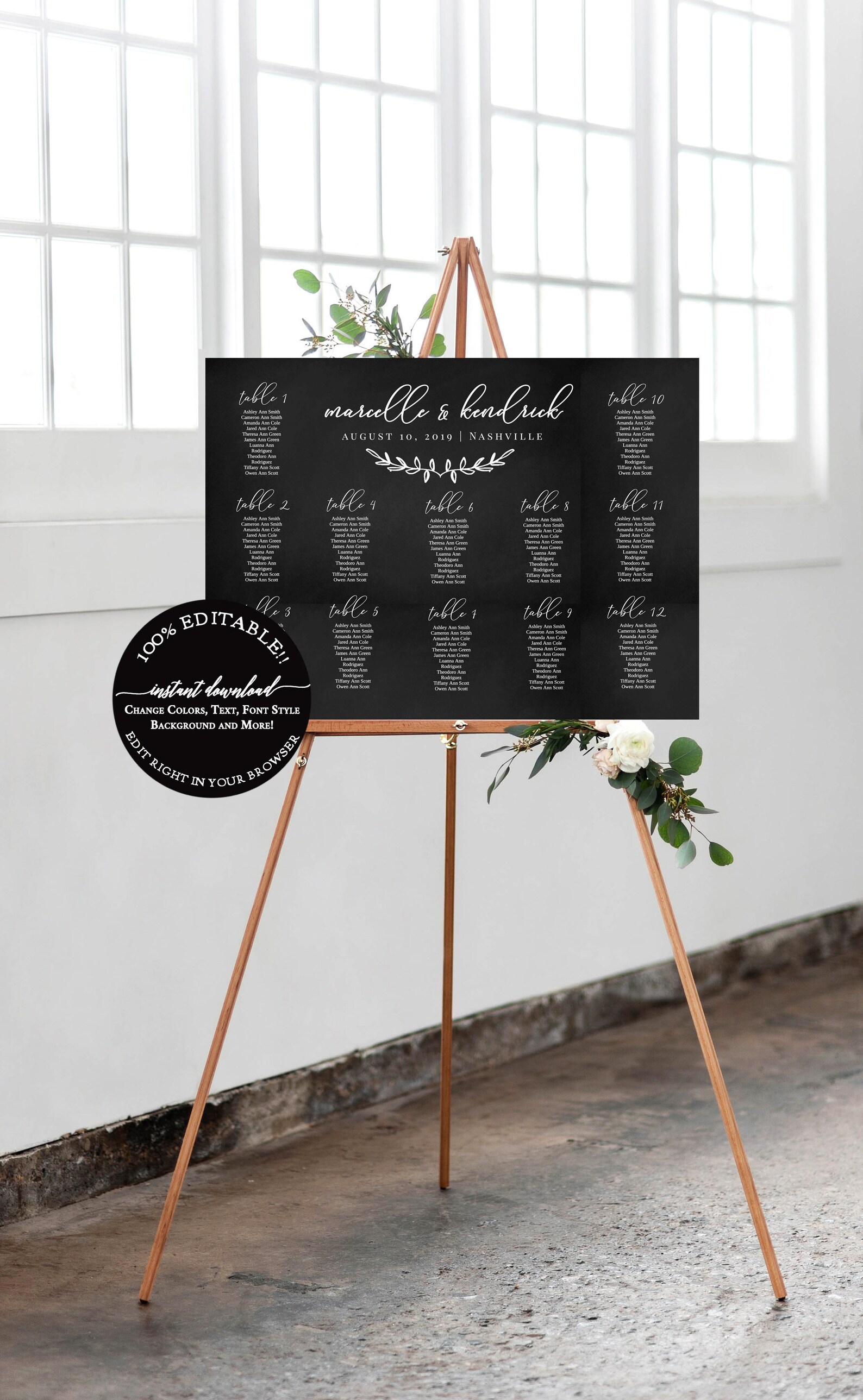 Black Seating Chart Template Wedding Seating Chart Template | Etsy