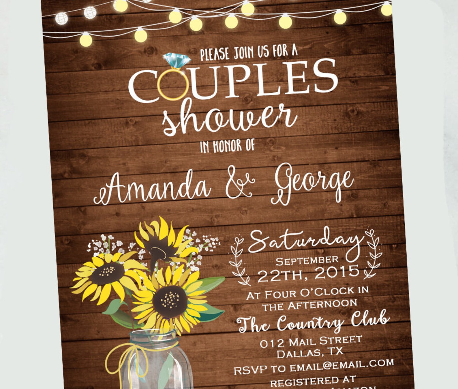 Sunflower Rustic Couples Shower Invitation Couples Shower | Etsy