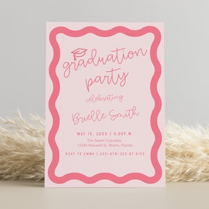 Graduation Invitation 2024, Graduation Invites Light Pink, Groovy ...