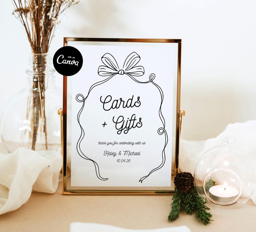 Hand Drawn Cards and Gifts Sign Template, Wedding Cards and Gifts Sign ...