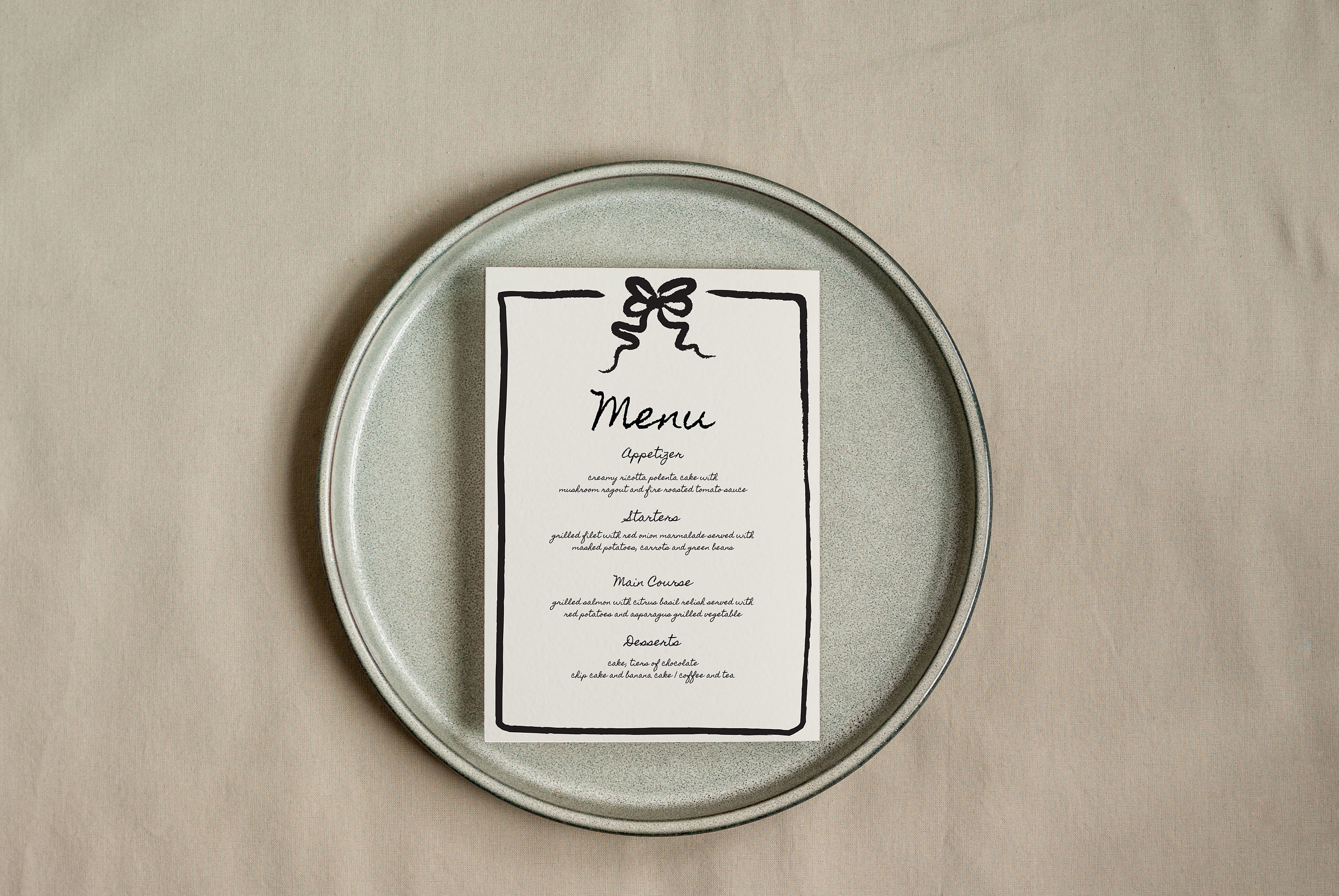 Hand Drawn Menu Template, Bow Dinner Menu, Ribbon Dinner Menu ...