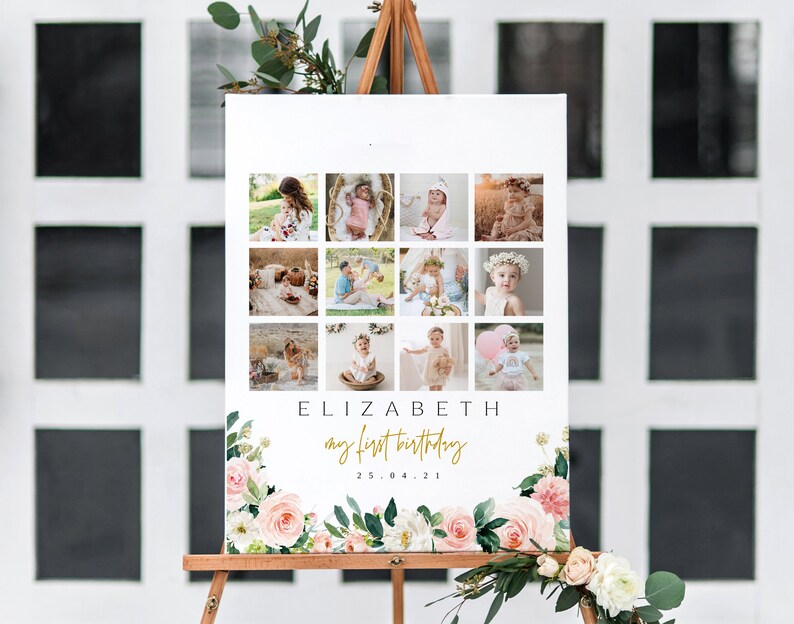 Ellia 1st Birthday Collage First Year Photo Collage - Etsy