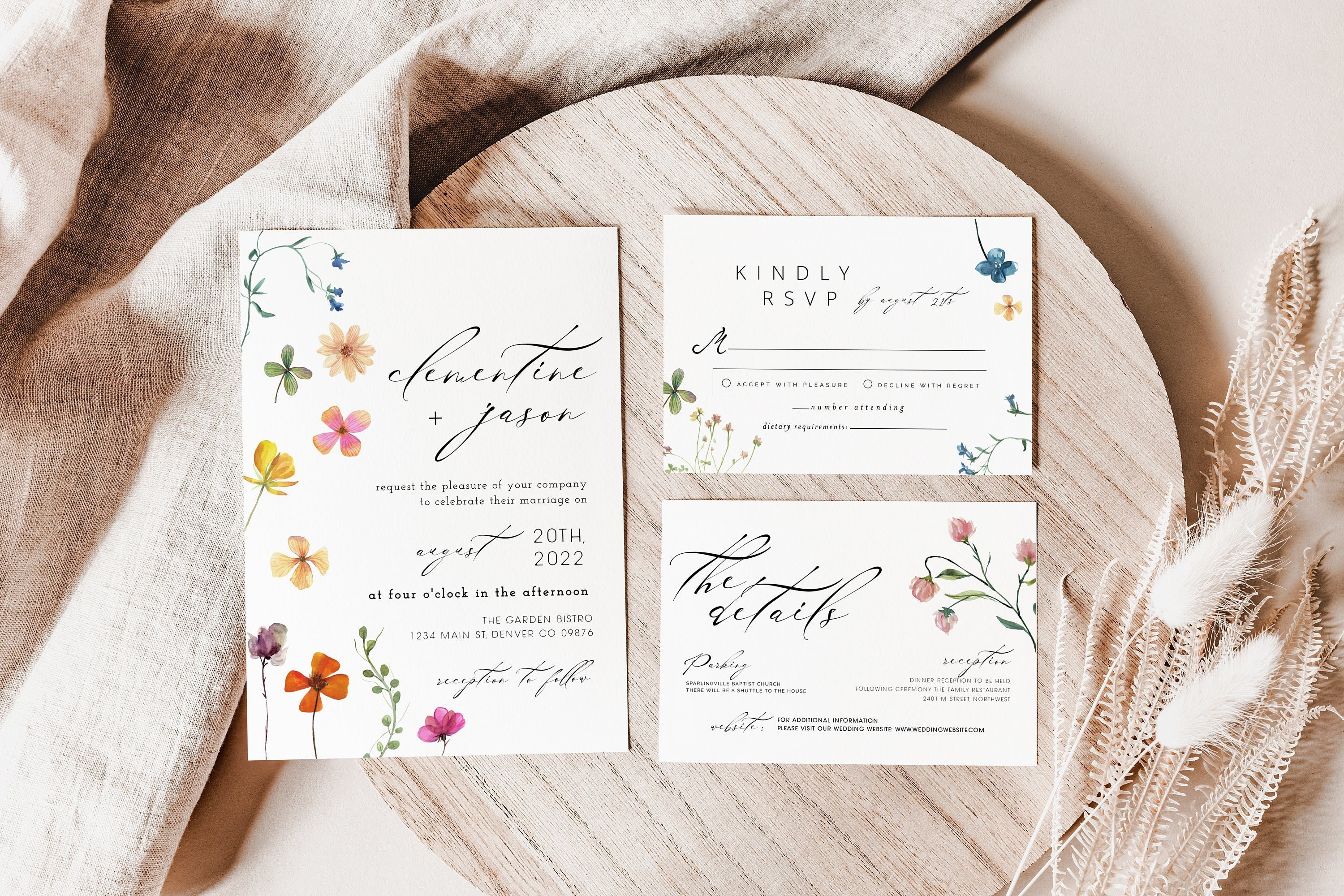 Boho Chic Wedding Invitation Wildflower Wedding Invitation - Etsy