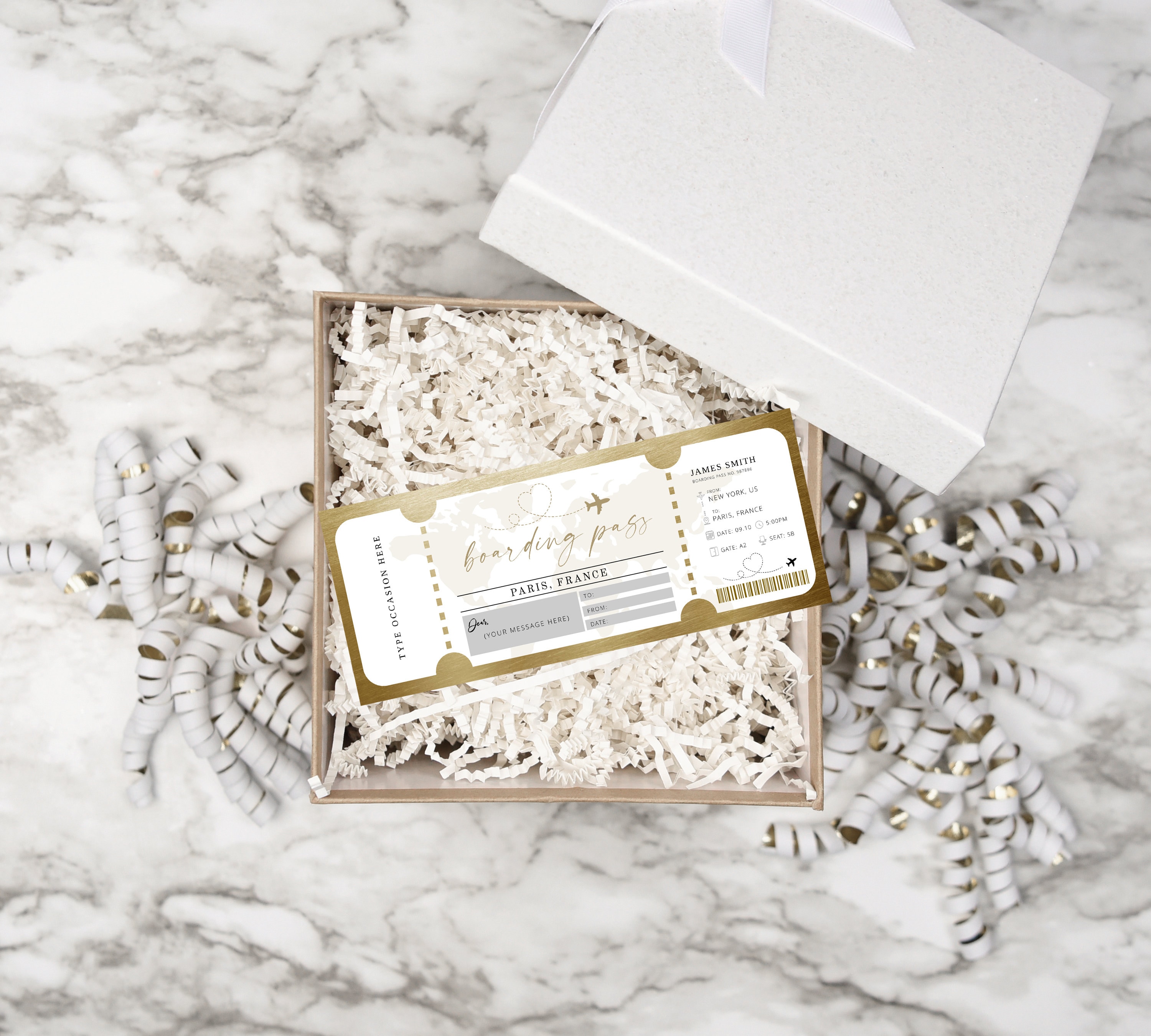 Boarding Pass Gold Ticket EDITABLE, Printable Personalized Plane Ticket ...