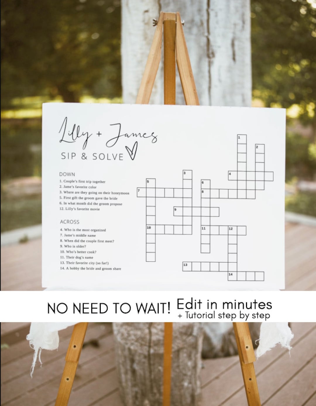 Custom Wedding Crossword Puzzle Template, Personalized Bridal Shower ...