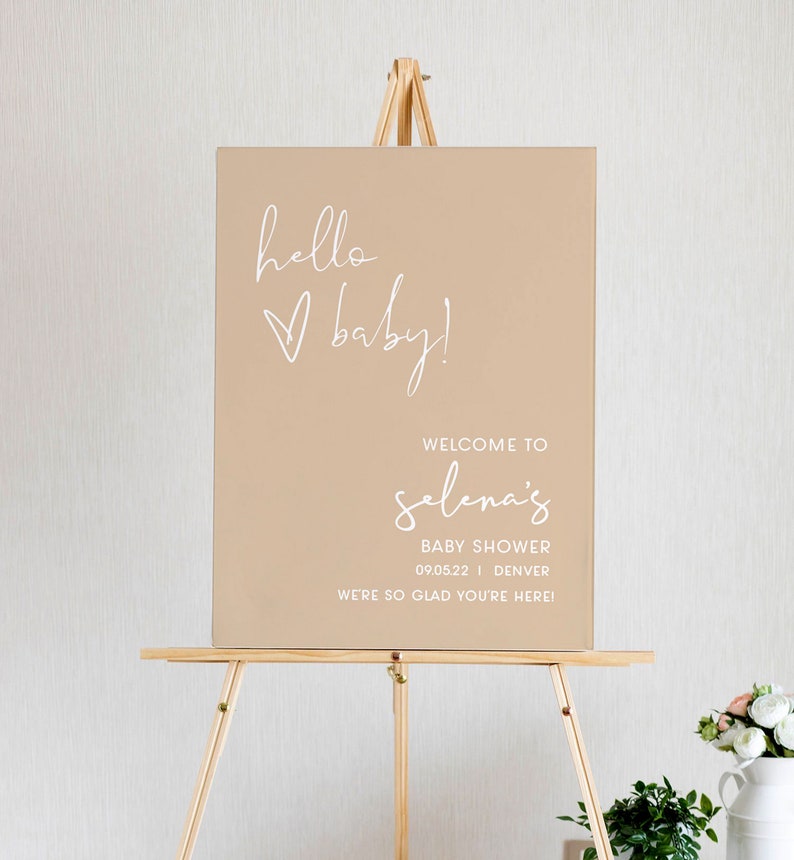 Hello Baby Sign Boho Baby Shower Welcome Sign Neutral Shower - Etsy