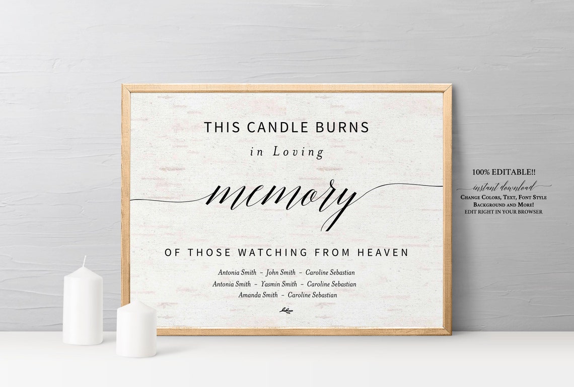 Elegant This Candle Burns in Loving Memory Wedding Sign - Etsy